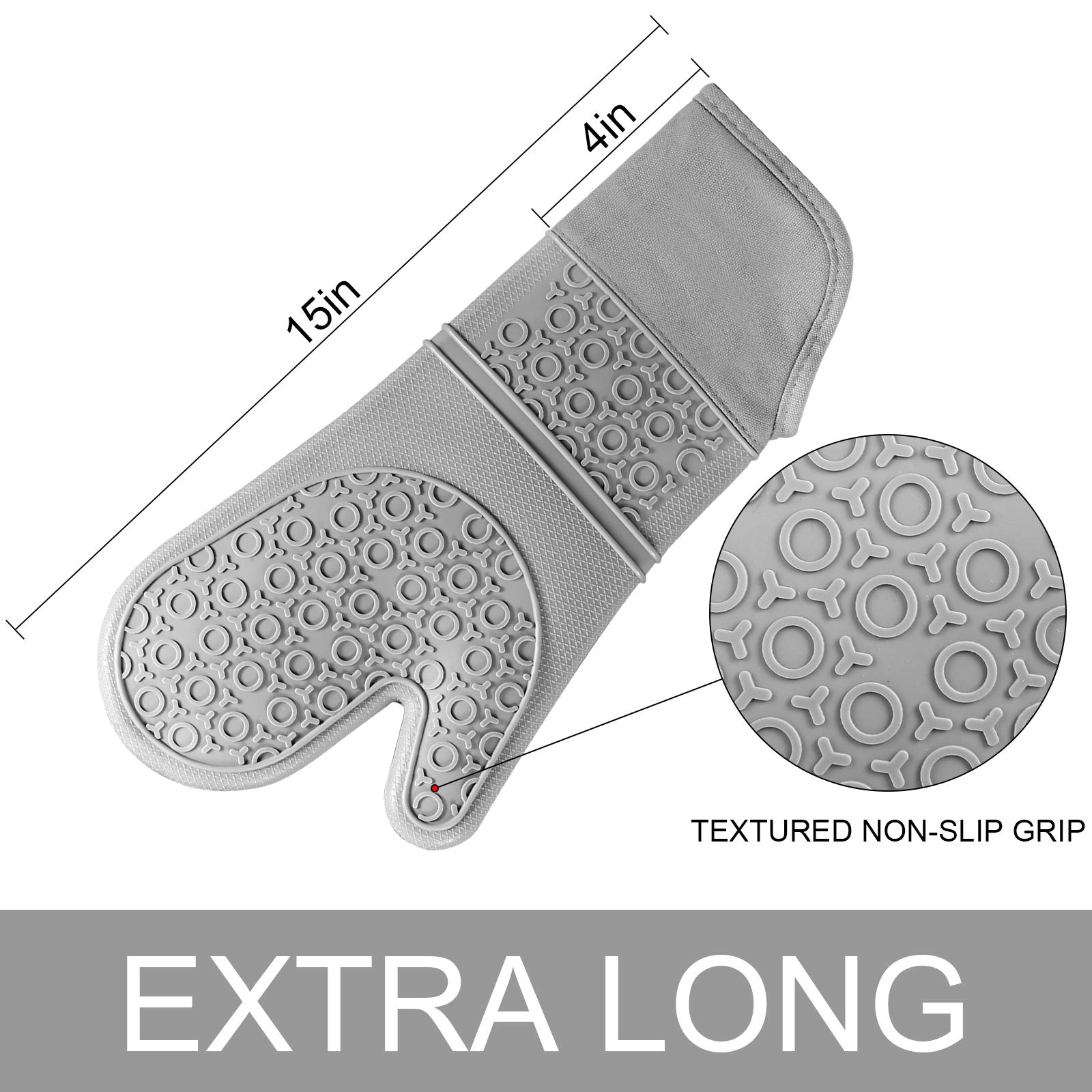 KWORK Extra Long Oven Mitts and Pot Holders 6pcs Sets,Silicone Oven Mitts with Cotton Lining,7 inch Inch Diameter Pot Holders,Mini Oven Gloves for Cooking & Baking, Gray, One Size