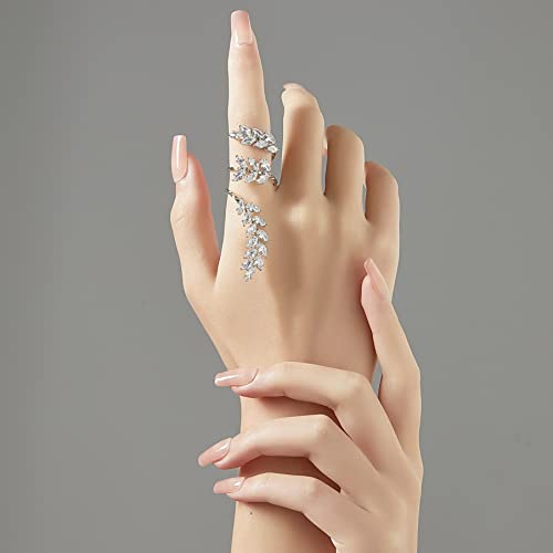 Mytys Fashion CZ Cocktail Rings for Women-Cubic Zirconia Knuckle Rings-Silver Leaf Desigh Open Adjustable Ring