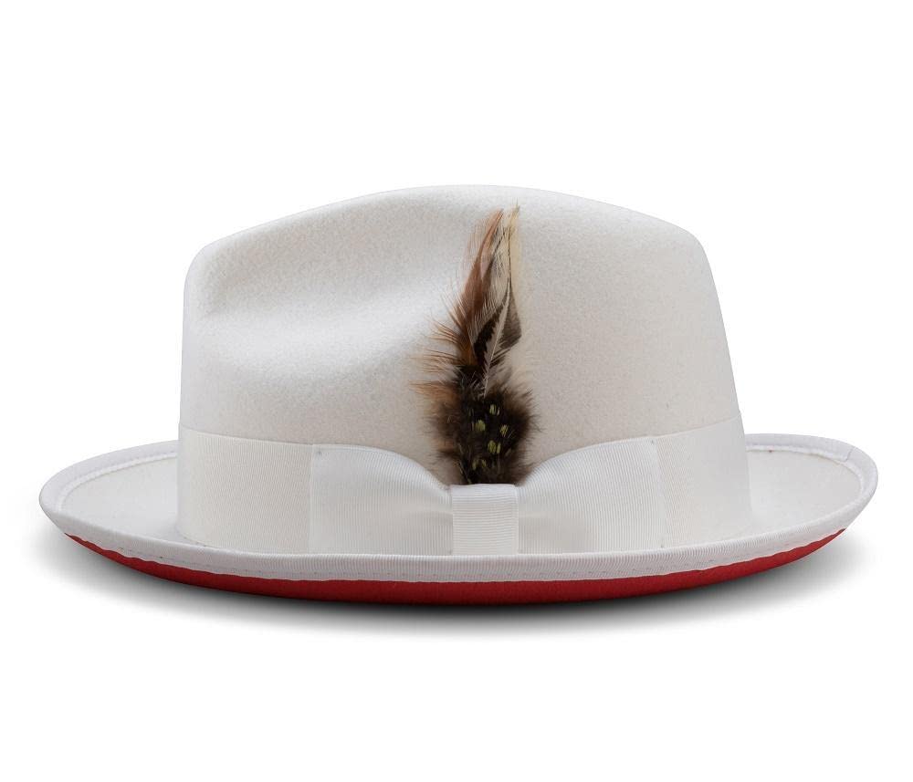 MONTIQUE White Matching Grosgrain Ribbon 2 3/8" Brim Red Bottom Wool Felt Dress Hat H-75