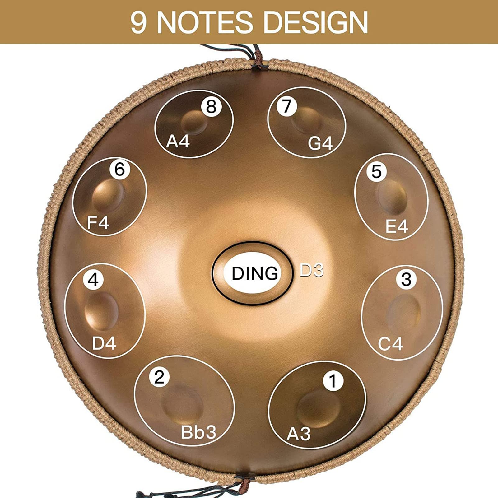 MFYDPP 432Hz Handpan Steel Drum,9 Notes 22 Inch Steel Tongue Drum with Soft Hand Pan Bag,Harmonic Percussion for Sound Healing, Personal Meditation,Yoga