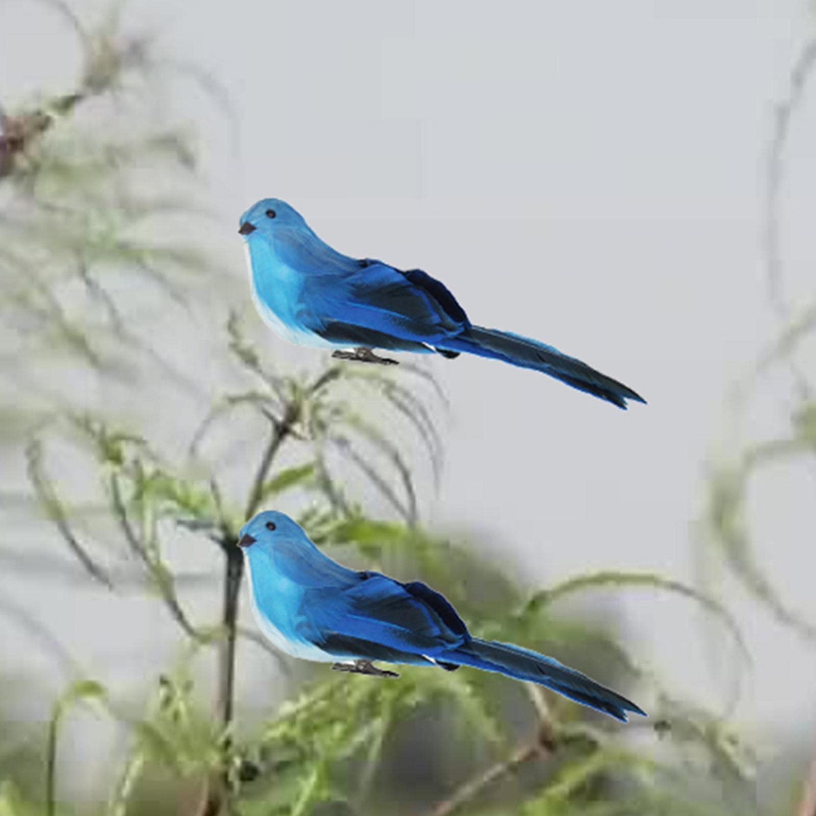 joyMerit 2Pcs Artificial Foam Birds, Clip on Feathered Bird Ornaments, DIY Craft for Home Garden Lawn Decoration Party Accessories, Blue