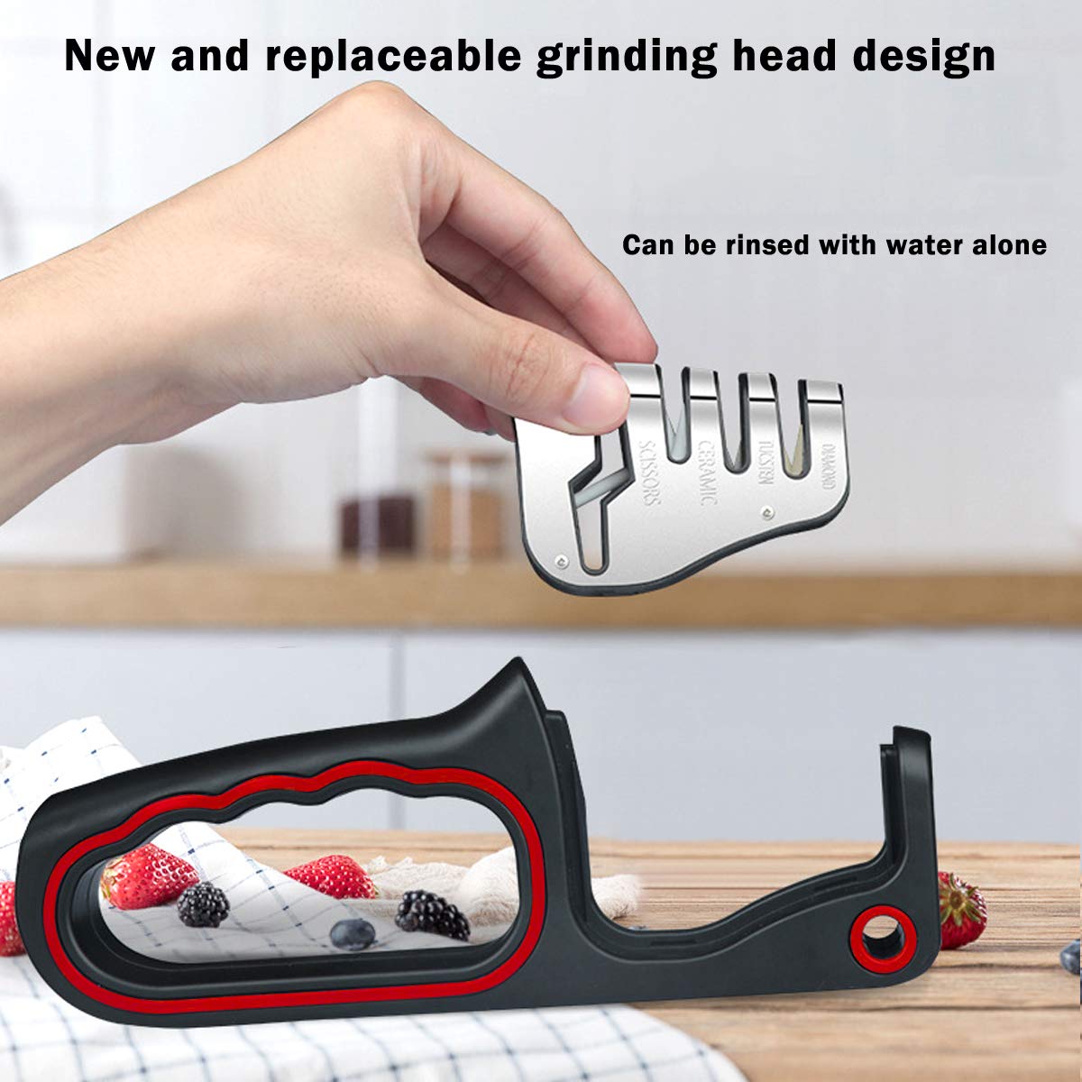 Lemiyoo Kitchen Knife Sharpeners,4 in 1 Professional Knife Sharpener, With A Pocket Knife Sharpener, Ceramics, Tungsten Steel, Diamond Sharpener,Quickly Restore The Sharp Of The Knife (black red)