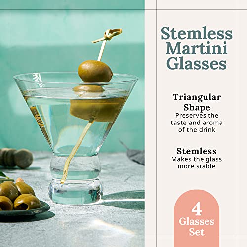 Martini Glasses Set of 4 (9.5 oz) β Cocktail Glasses for Any Drink β Elegant Cocktail Glasses for Hosting Parties β Hand-Blown Crystal Martini Glasses β Give a Fancy Martini Set Gift