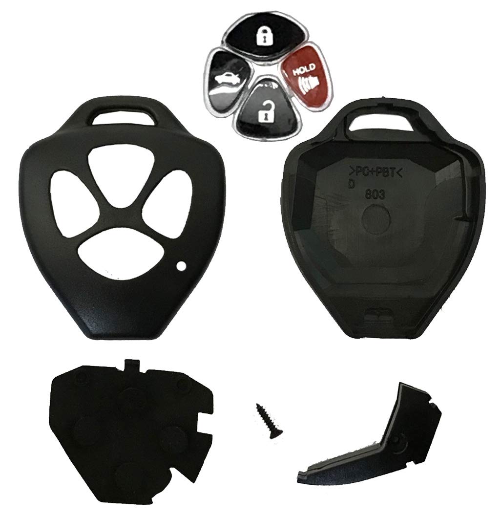 Key Fob Case Shell Fit for Toyota Camry Corolla Avalon Matrix RAV4 Venza Yaris 4 Buttons Replacement Keyless Entry Remote Car Key Fob Cover Casing With Button Pad (Black)