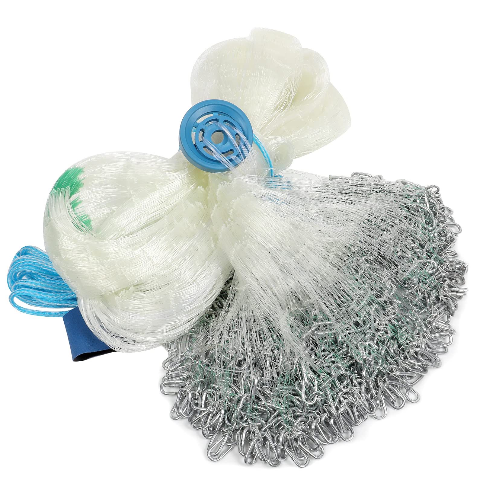 Lucky Monet 10/12/13.3/15ft Radius Large American Saltwater Fishing Cast Net for Bait Trap Fish, Easy Throw Thicken Nylon Line w/Upgraded Steel Chain Sinker, 5/8 Inches Mesh Size