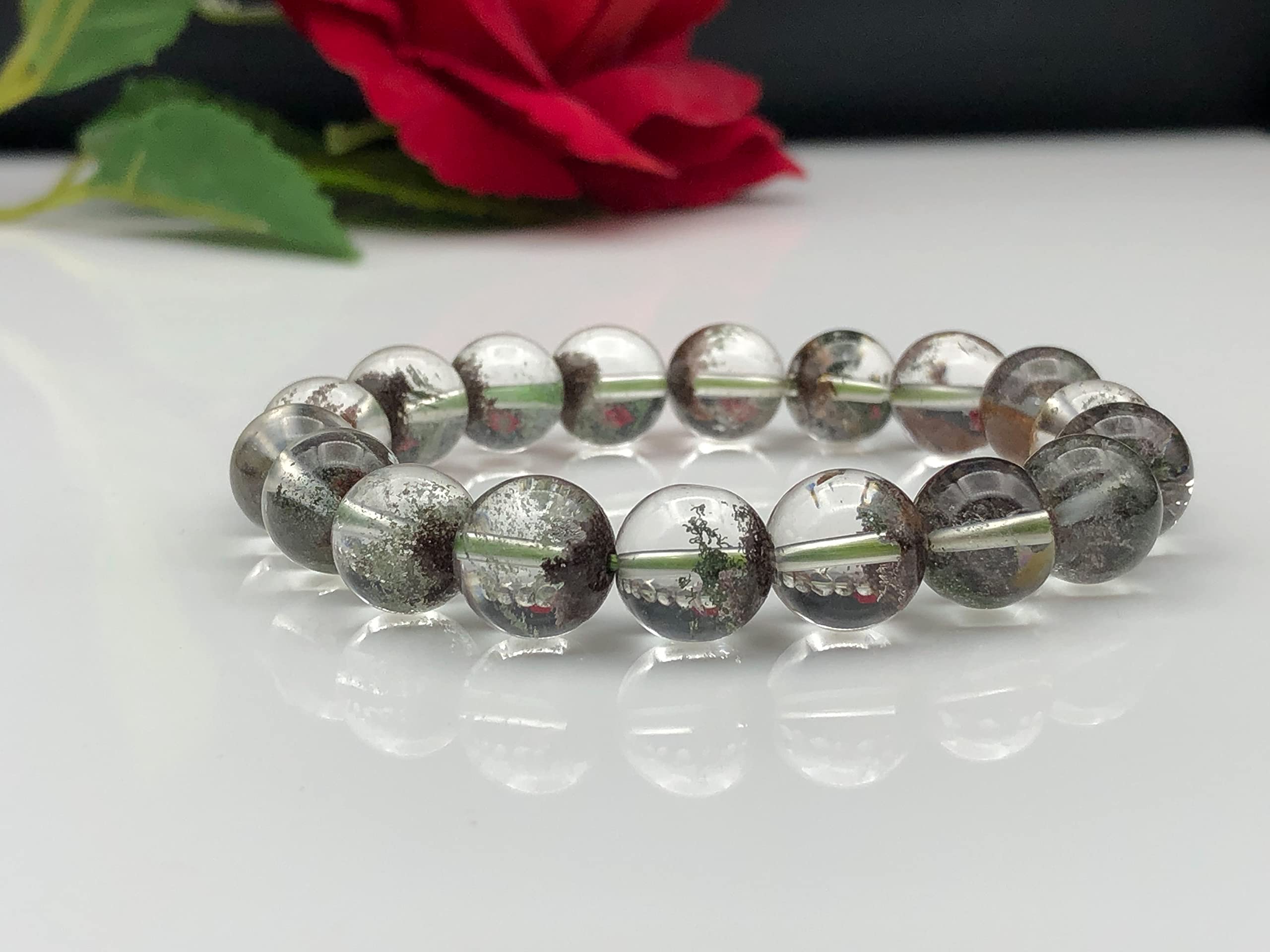 Natural Phantom Quartz Beaded Stretchable Bracelet