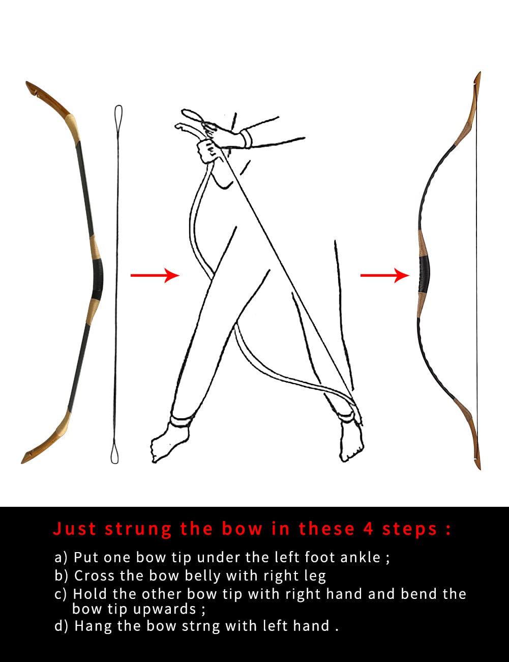 longbowmaker Archery Traditional Recurve Bow Set for Adult Hunting Bow and Arrow Set for Beginner with 5pcs Carbon Arrows for Practice-40lbs