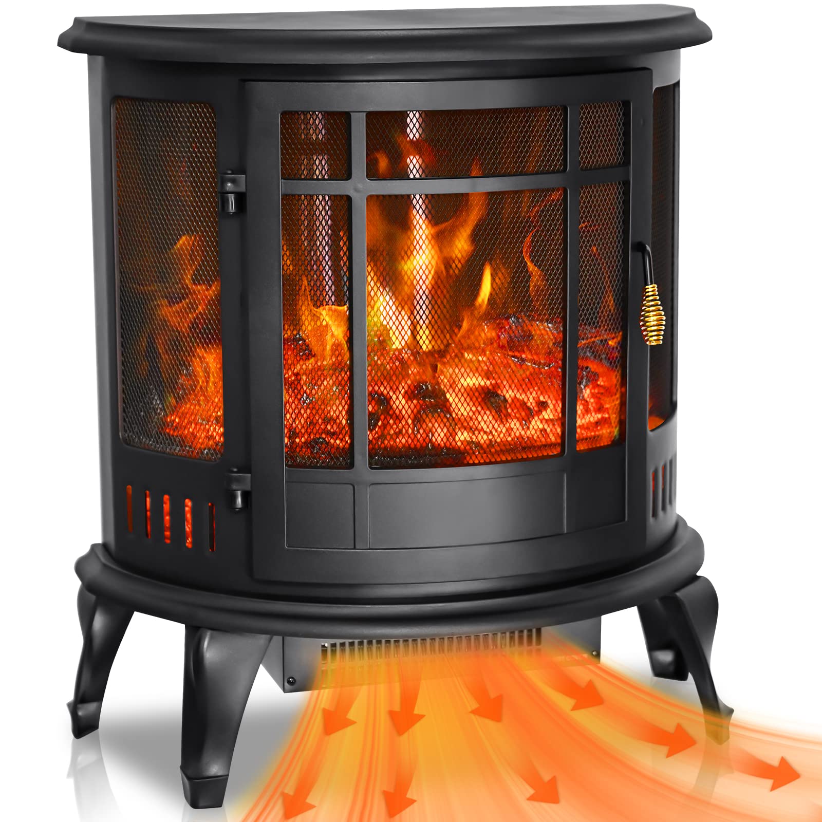 LifePlus Electric Fireplace, 25 Inch Fireplace Heater with Thermostat, Freestanding Fireplace Stove with Real & Adjustable Flame, Overheating Protection, 1500W Space Heater for Home Indoor Use