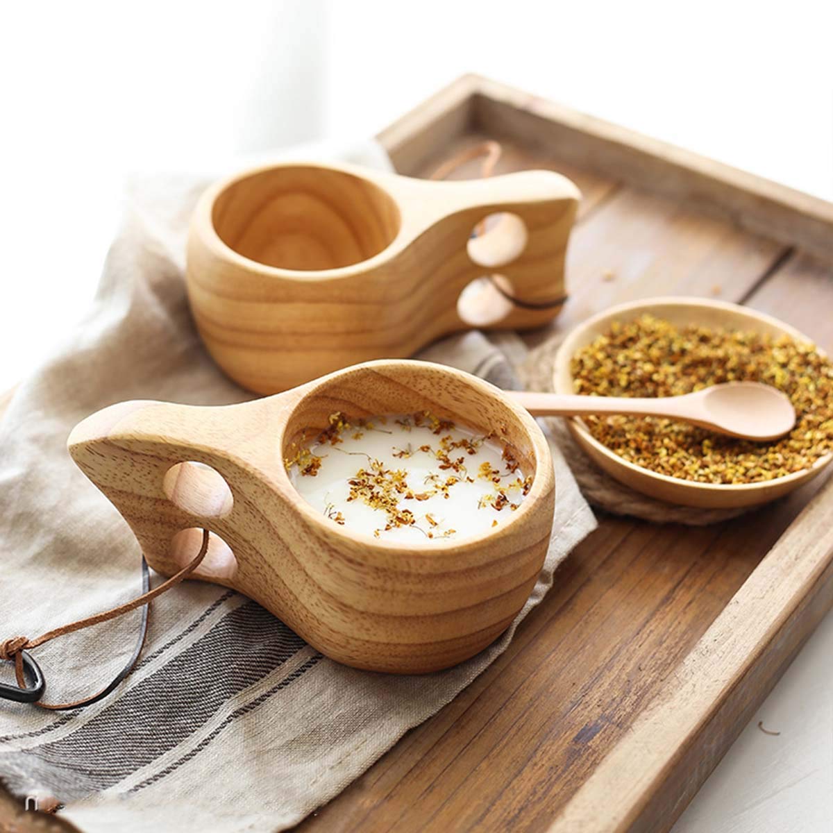 Mochiglory Wooden Cup Camping Cup Nordic Style Handmade Natural, Portable Wood Mug Drinking Cup for Coffee, Tea and Milk