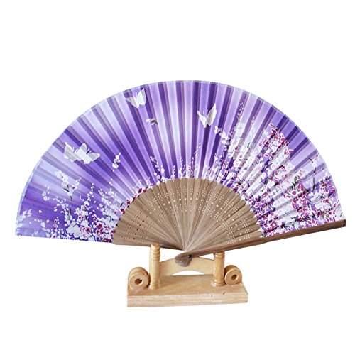 Pattern Folding Dance Wedding Party Lace Silk Folding Hand Held Flower Fan Fan Clip on Battery Operated (`-G, One Size)