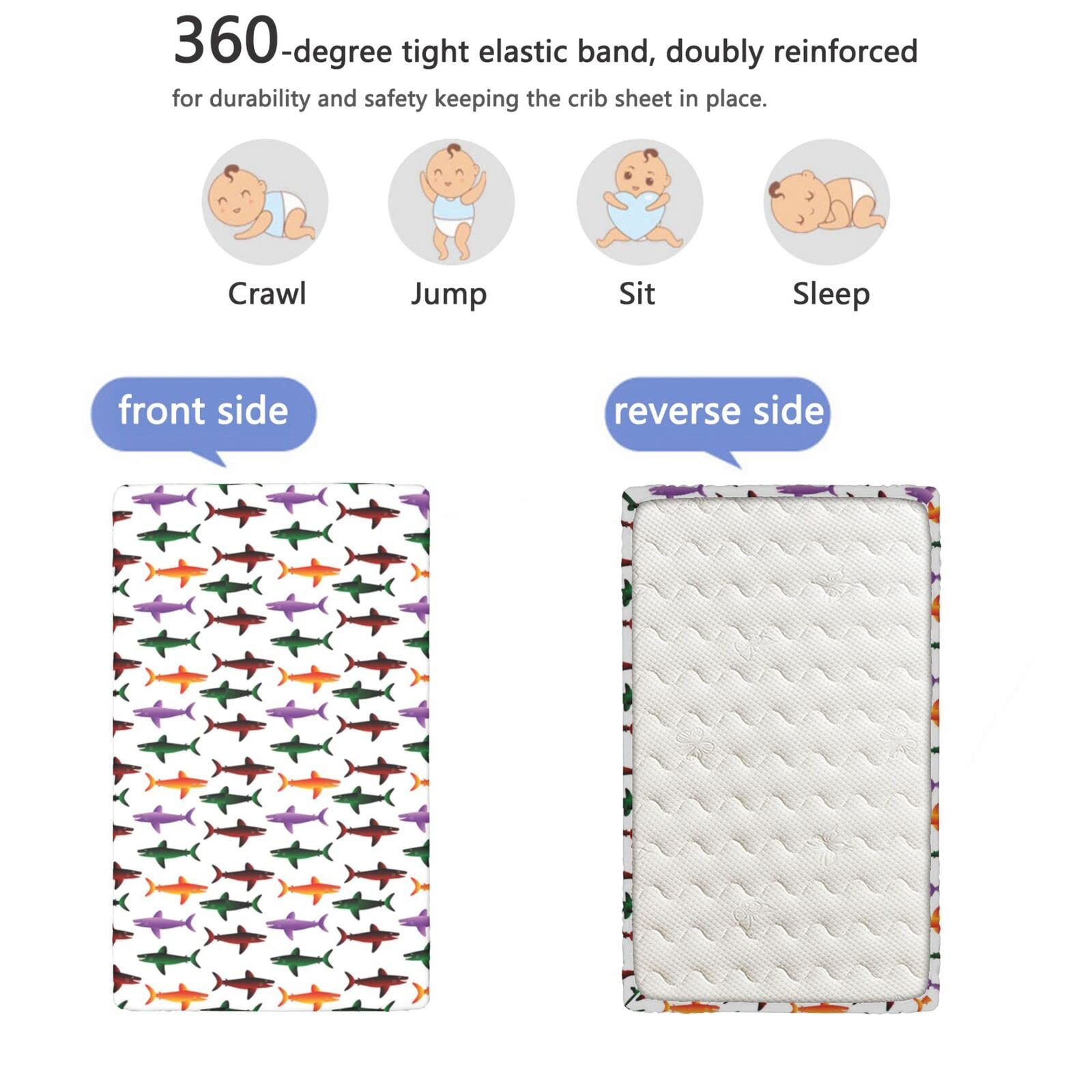 Shark Party Themed Fitted Crib Sheet,Standard Crib Mattress Fitted Sheet Toddler Bed Mattress Sheets-Baby Crib Sheets for Girl or Boy,28β x52β,Multicolor