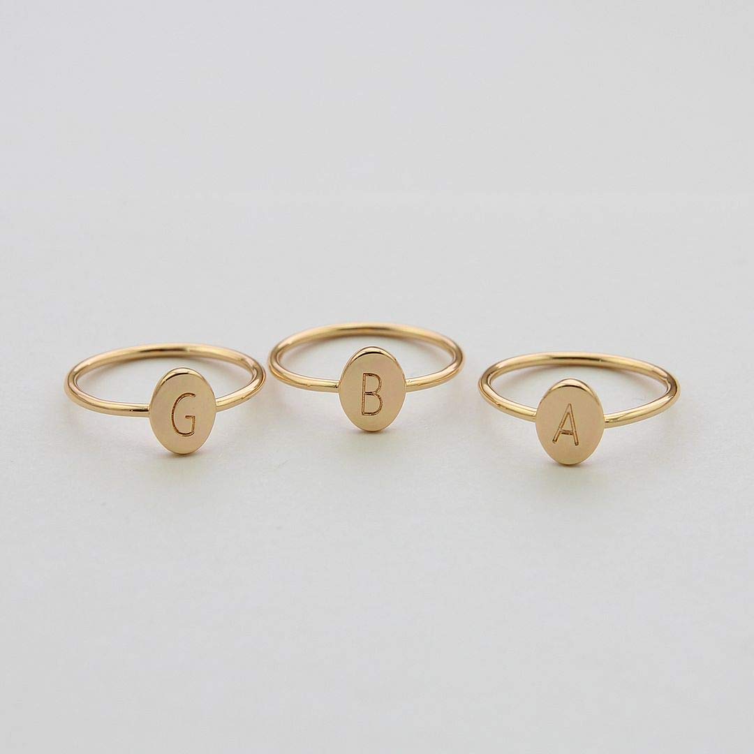 LUIWIN Initial Ring for Women Girls Dainty 18K Gold Plated Oval Stacking Engraved Letter A Alphabet Ring Gift for Her Bridesmaid Size 6