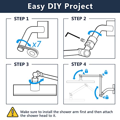 PDPBath 10" Rain Shower Head with 16" Adjustable Height&Distance Extension Arm, 304 Stainless Steel High Pressure Rainfall Showerhead, All Metal Square Waterfall Showerhead with Extender - Chrome