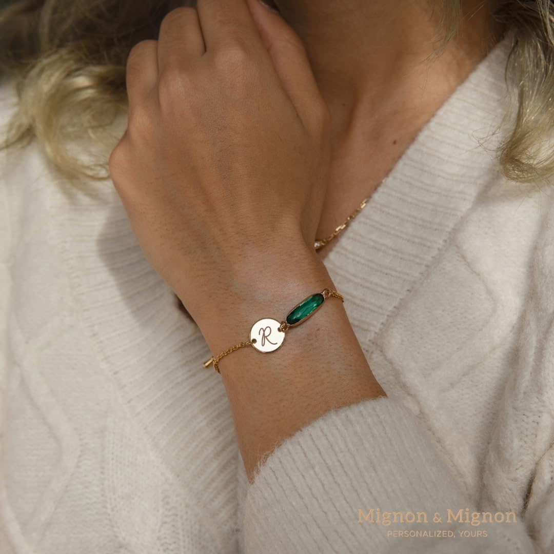 MignonandMignon Personalized Initial Birthstone Bracelet Friendship Birthday Gift For Her Gold Jewelry - 2HCBR-LBS