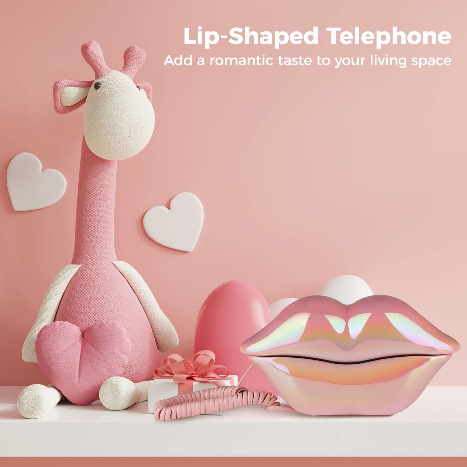 Pink Lip Phone, Homaisson Novelty Lip-Shaped Phone Retro Pink Corded Landline for Home Office Store Retro Phone Decoration-9.06 x 4.92 x 2.91 inches
