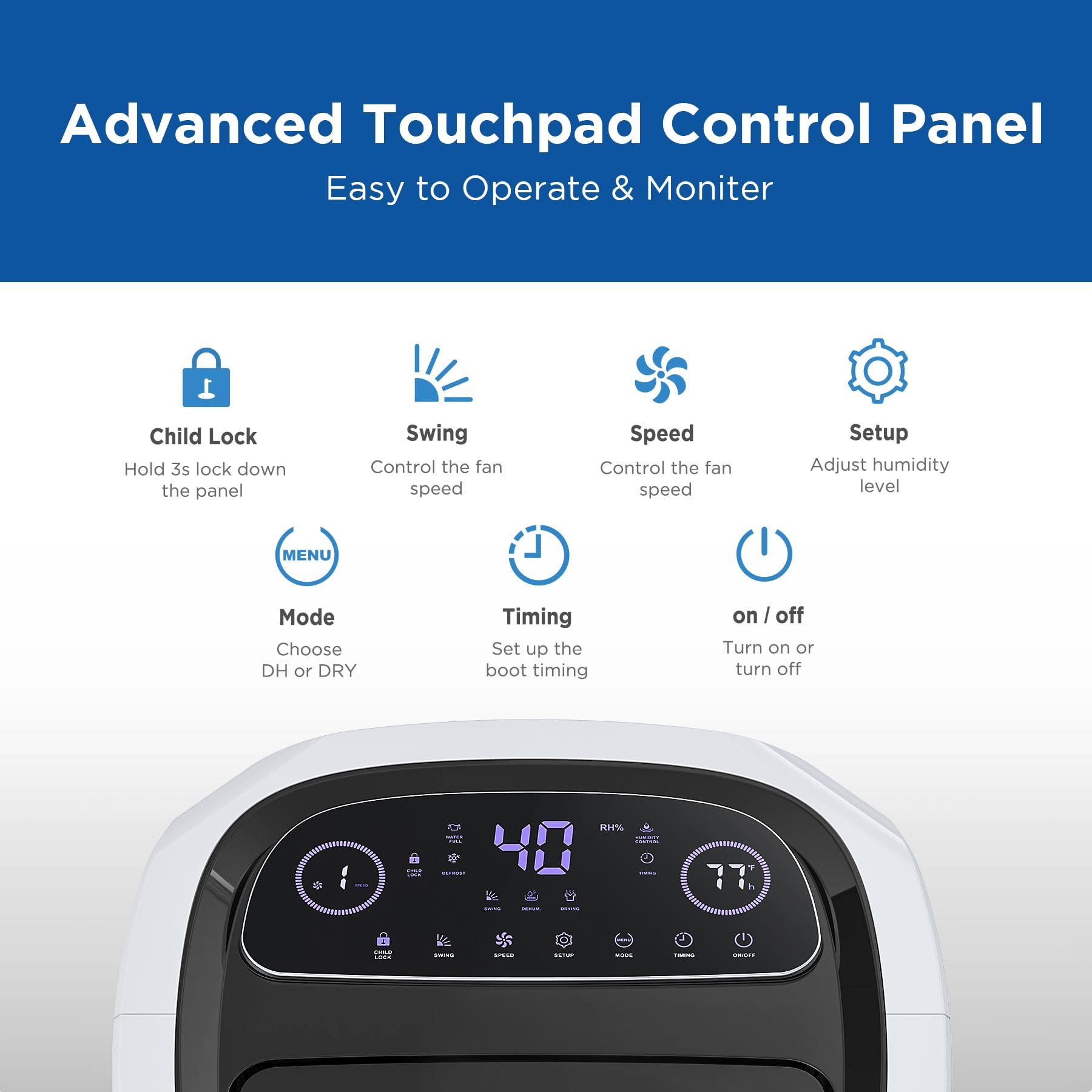 Moiswell 140 Pints Commercial Dehumidifier for Home 6,000 Sq Ft Large Rooms & Basements with Continuous Drain Hose, 2.1 Gallons Water Tank, Advanced Touchpad Control Panel