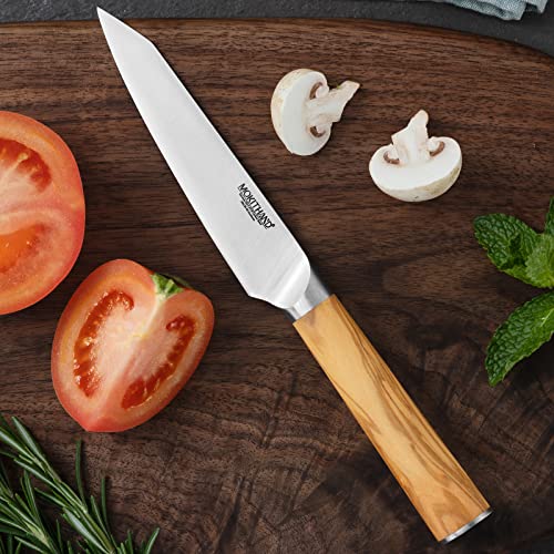 MOKITHAND Paring Knife 5 Inch Small Kitchen Knife, Professional Peeling Knife for Cutting Fruit Vegetables Meat, Forged German Steel Sharp Utility Knife with Sheath, Olive Wood Handle and Gift Box