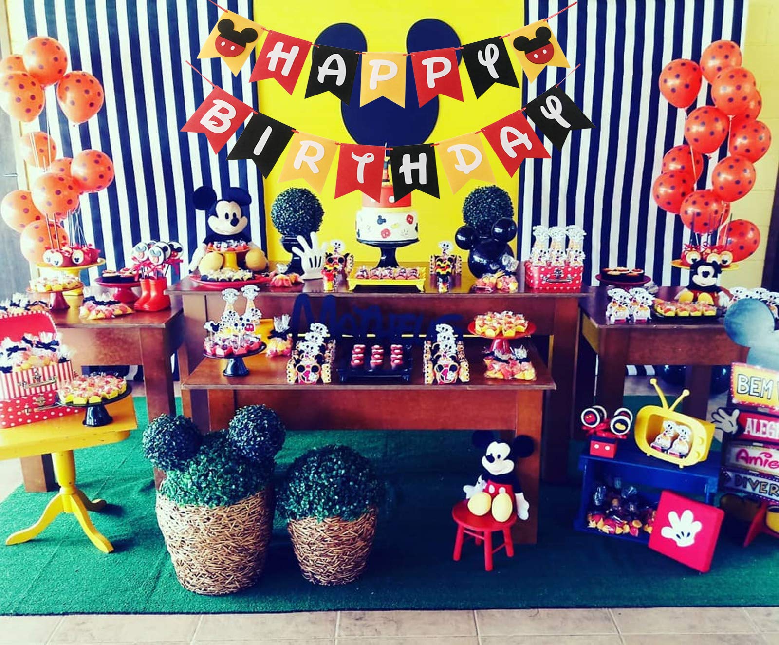 Mickey Mouse Happy Birthday Party Banner Flags for Kid Disney Birthday Party Favors Decoration.