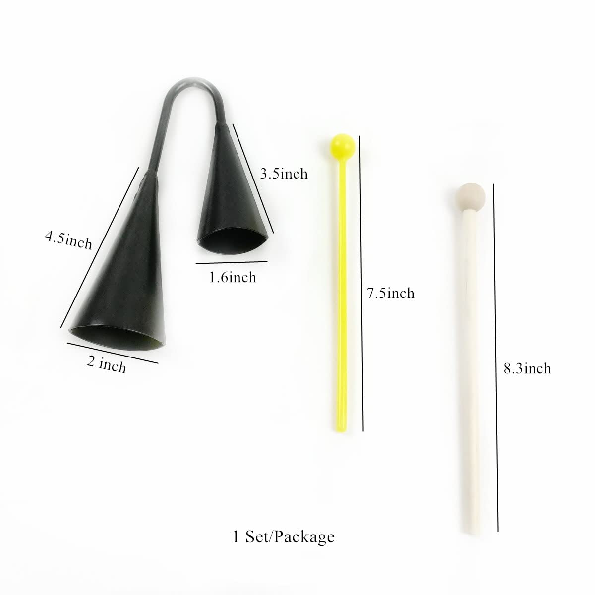 LOONELO Agogo Bells,Traditional Style Handheld Musical Instrument Steel Agogo Bells with Wood Strikers (Black-Small)