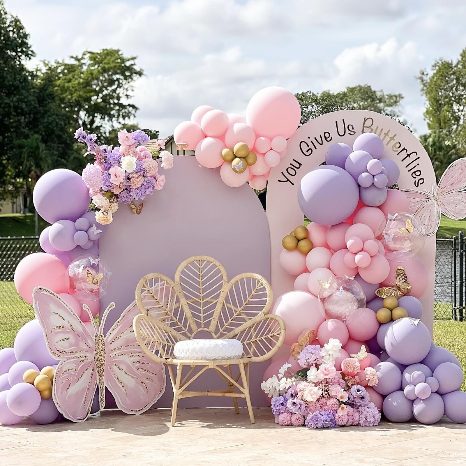 Pink and Purple Balloon Arch Kit, Butterfly Baby Shower Decorations with Pink and Purple Gold Latex Balloons for Purple Bridal Wedding Butterfly Birthday Decorationsā¦