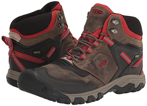 KEEN Men's Ridge Flex Mid Height Waterproof Hiking Boots, Dark Olive/Ketchup, 8 Wide