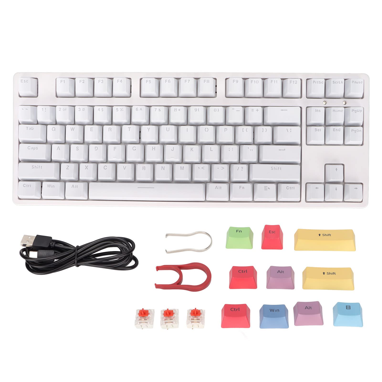 Pomya 87 Keys Wired Gaming Keyboard, Ergonomic USB Wired Mechanical Keyboard with Dye Sublimation Keycap for Win, for Android, for OS X, PC Keyboard for Game, Work(White)