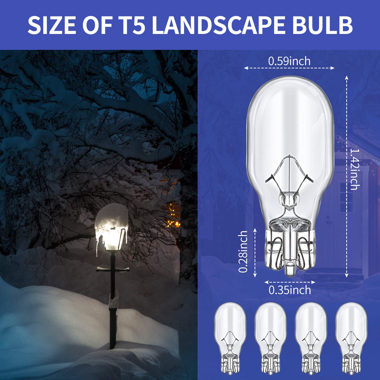 Honoson 10 Pieces T5-12V, Landscape Light Bulbs 12 Volt Low Voltage Light Bulbs T5 Wedge Base Replacement Bulb Low Voltage Landscape Bulbs (18W) (7 W)