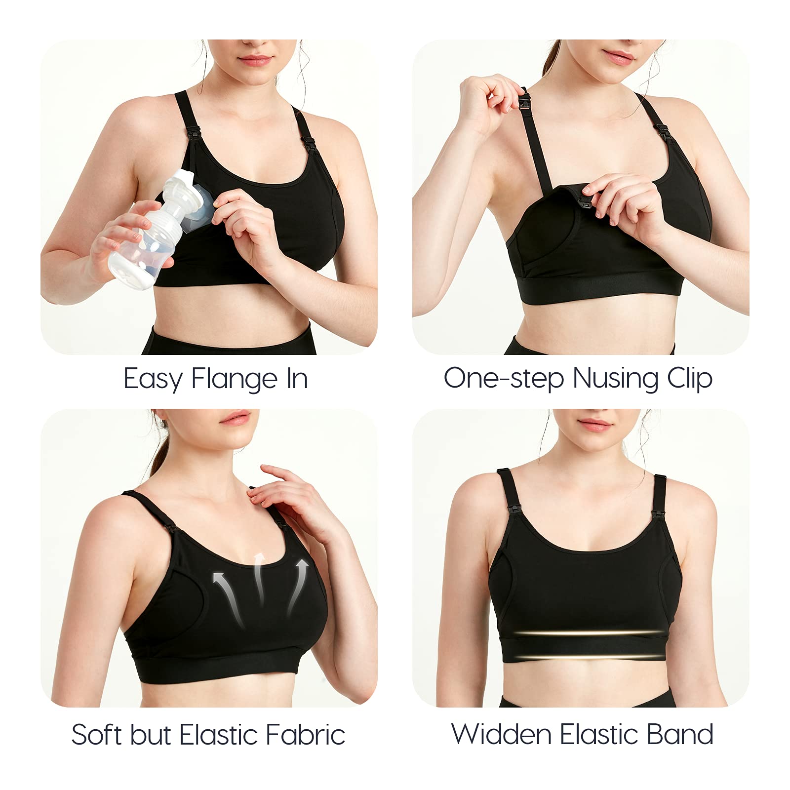 Lupantte Hands Free Pumping Bra for Women 2 Pack, Supportive Comfortable Breast Pump Bra with Pads, All Day Wear Pumping and Nursing Bra in One Breast Pump for Medela, Spectra, Momcozy, etc. (Large)