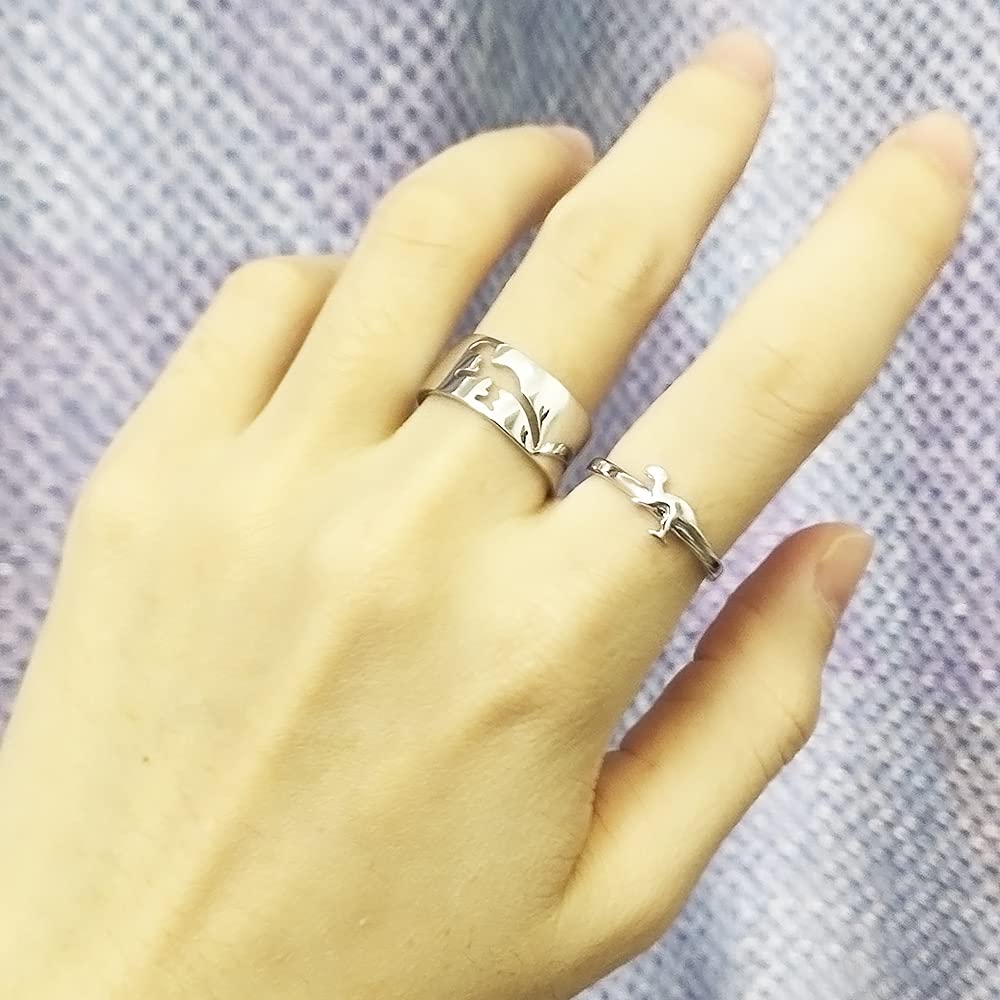 Matching Promise Open Rings for Couples Heart Dinosaur Lightning Statement Engagement Wedding Adjustable Ring Band Sets for Him and Her High Polished Comfort Fit Anniversary Valentine's Day Gifts,