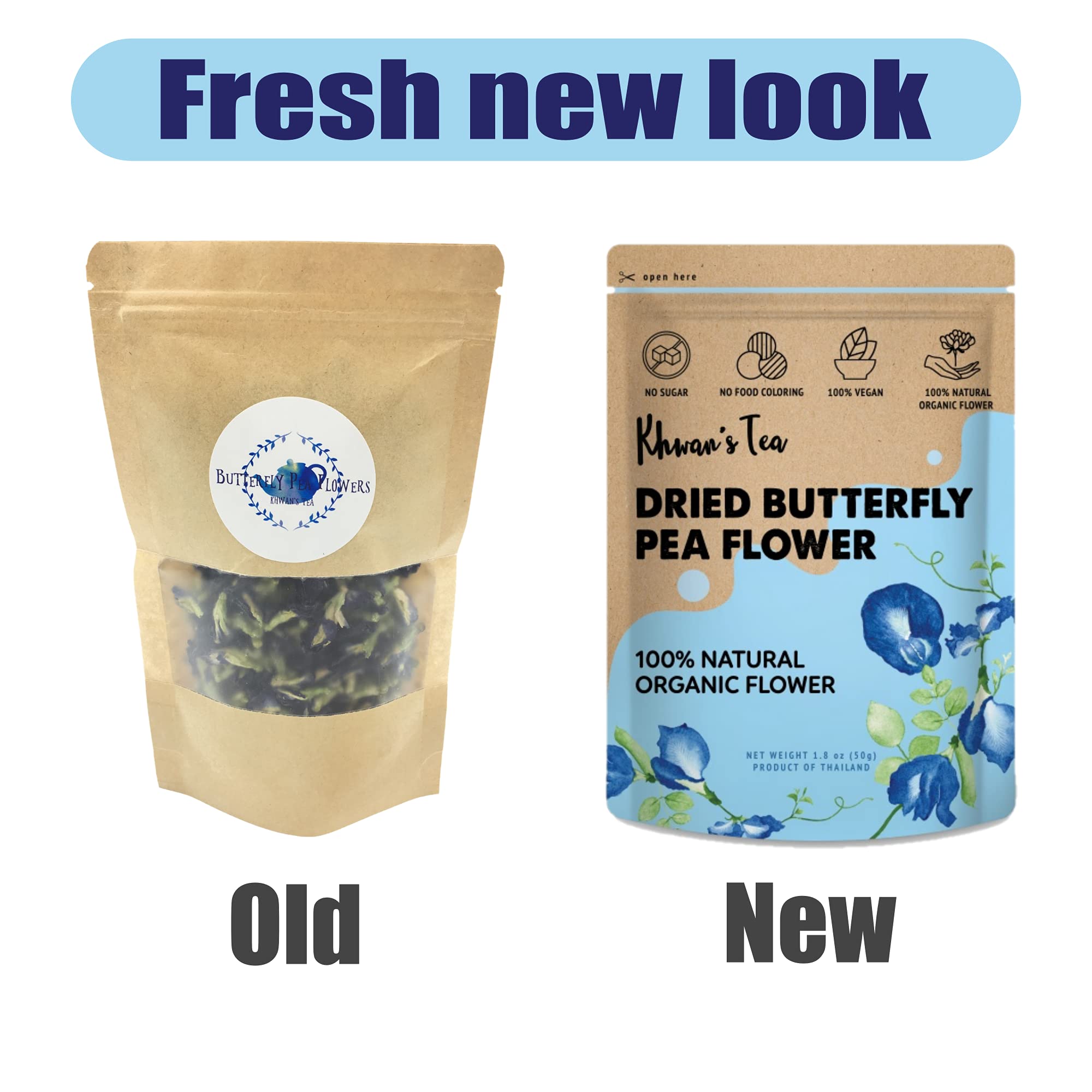 KHWAN'S TEA Pure Dried Butterfly Pea Flowers Blue Tea and Premium Dried Rose Petals