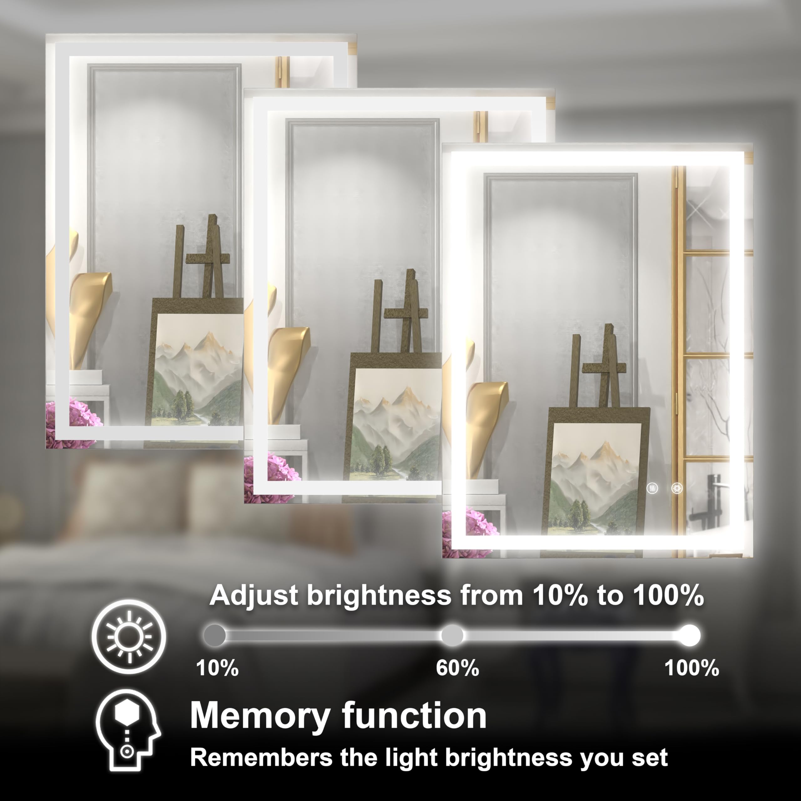 JSneijder 2-Piece(Frameless+Framed) Bathroom LED Mirror, 24x32 Inch, Wall Mounted Anti Fog Dimmable Lighted Mirror for Bedroom