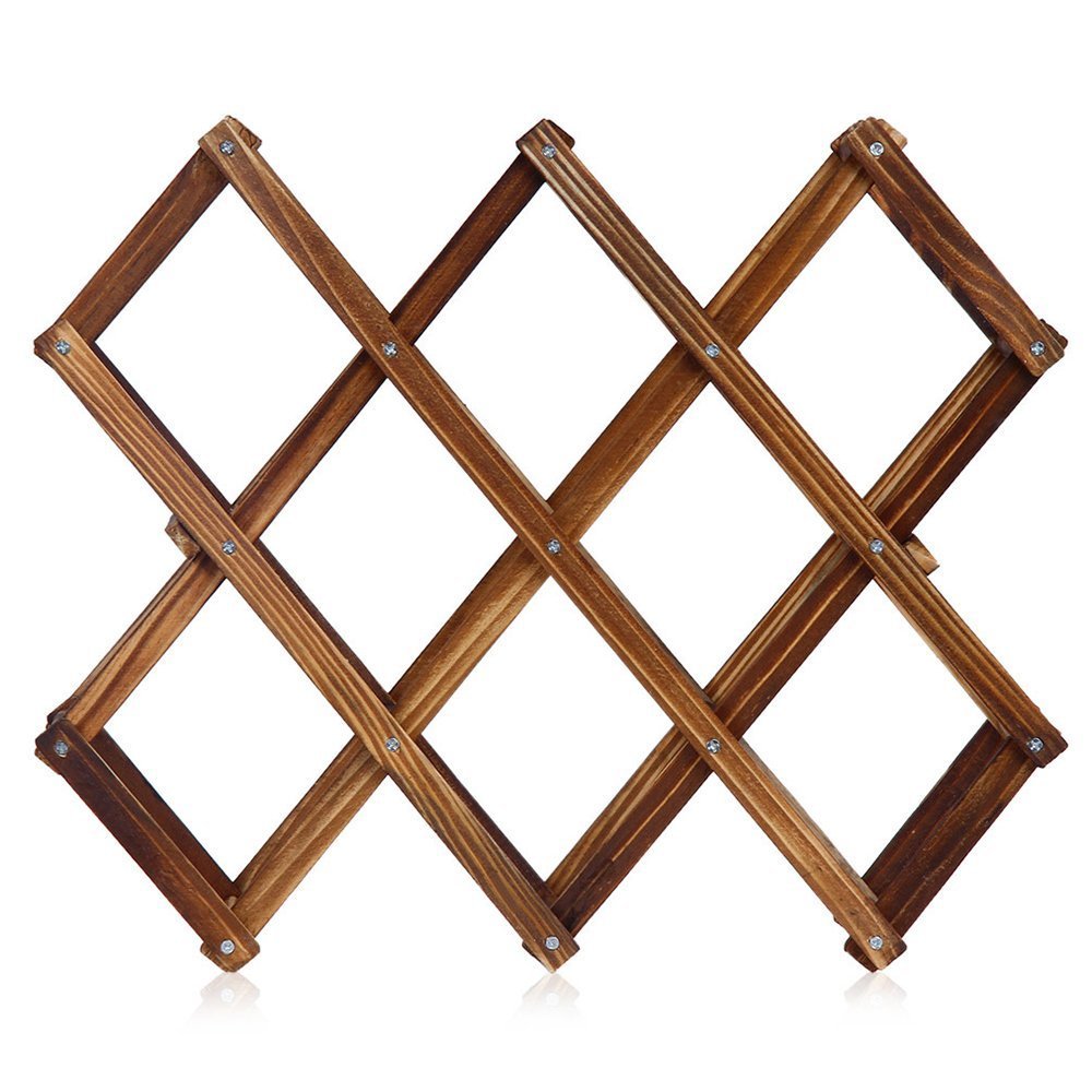 LI-GELISI Foldable Wood Wine Rack Wine Holder Storage Display Stand Wood 10-Bottle Wine Rack (Fire Color)