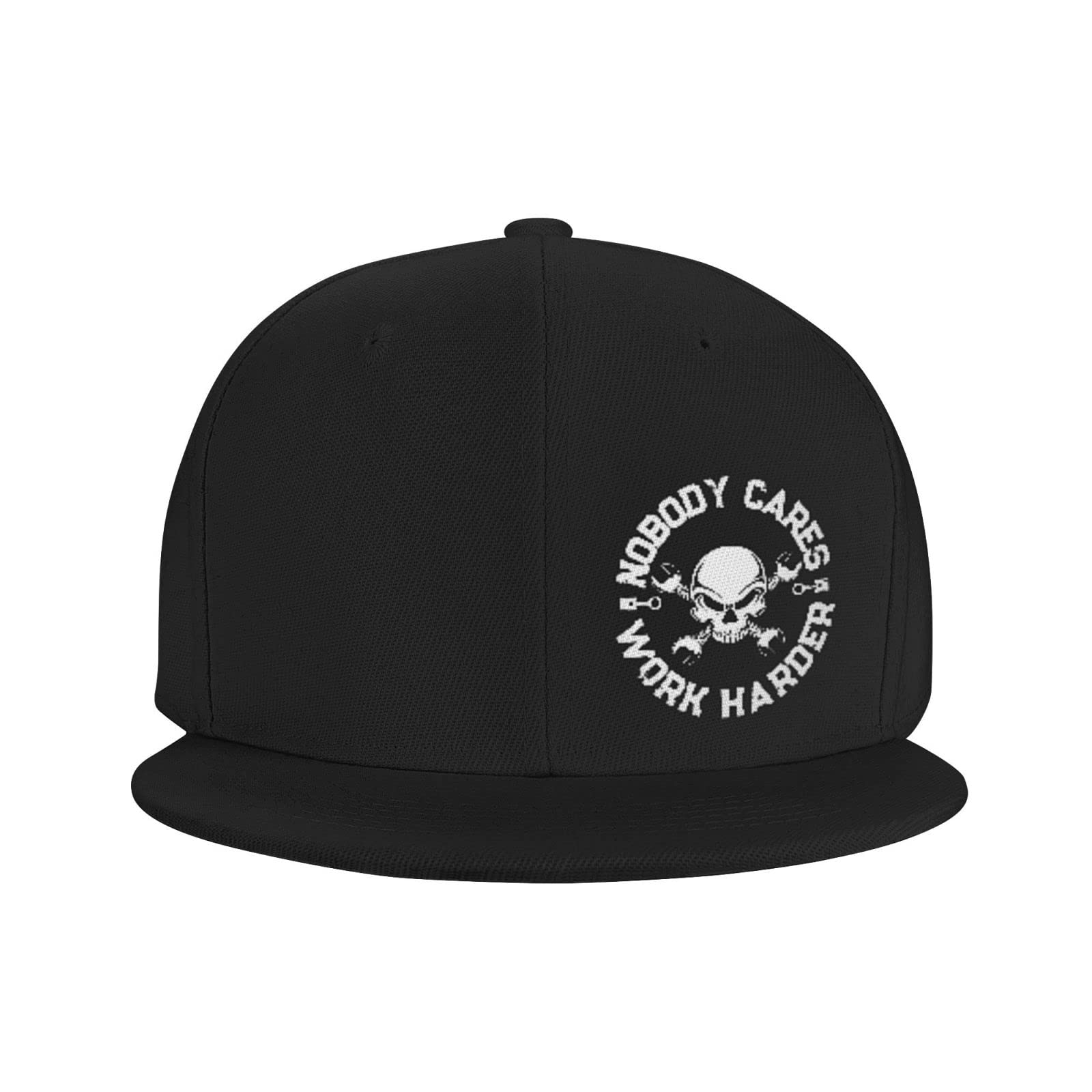 KILZUNSHR Nobody-Cares-Work-Harder Fashion Hat Adjustable Hats Men's Women's Hip-Hop Flat Bill Baseball Caps Black, One Size