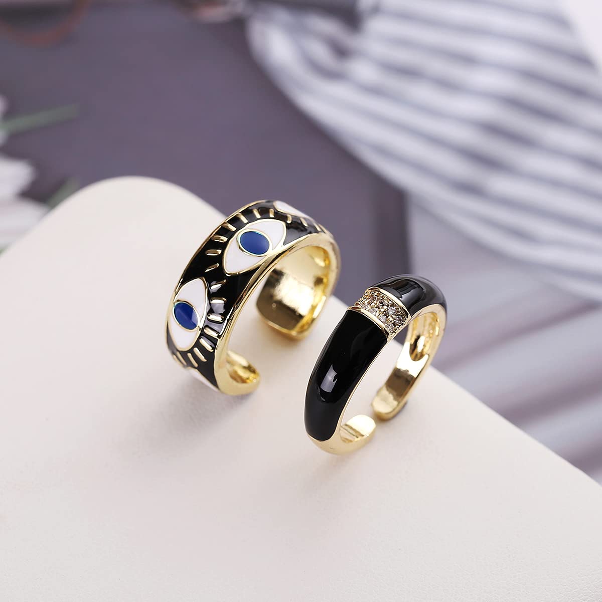 LUREME Enamel Evil Eye Rings Set for Women Colorful Stacking Rings Enamel Stackable Finger Bands Rings Set (rg002048-1)