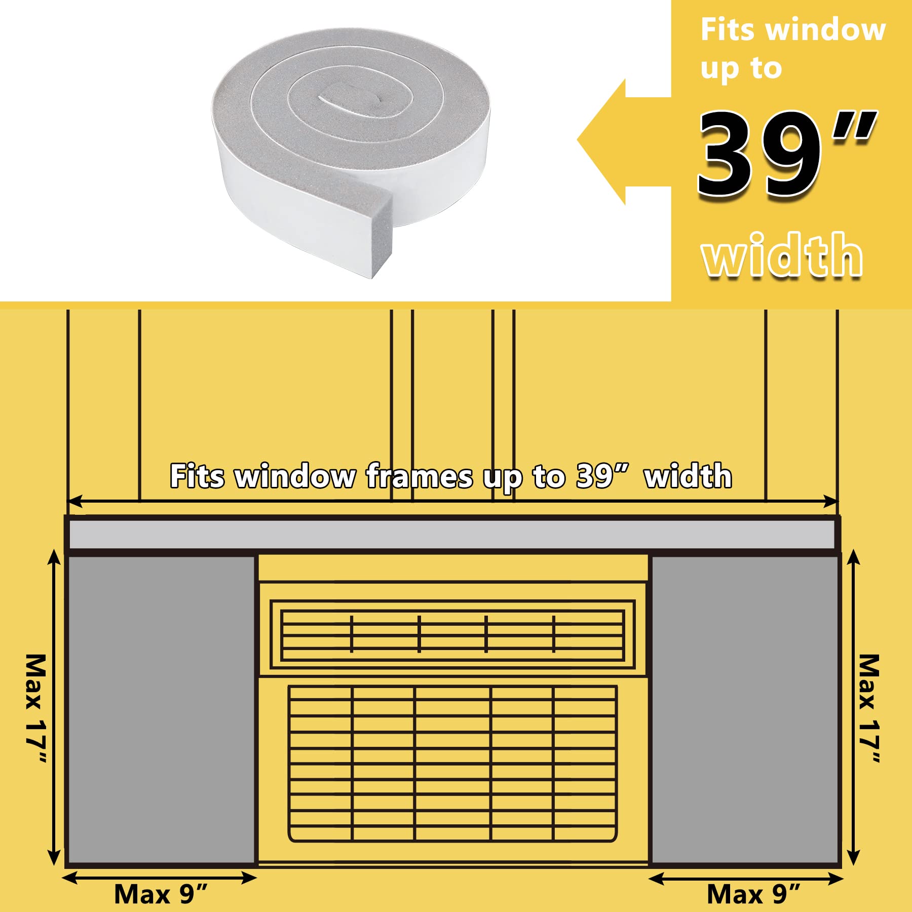 Powrocket Window Air Conditioner Foam Insulated Panel, 17-Inch High x 9-Inch Wide All Season Protection Window AC Side Panels Kit with Air Conditioner Top Seal Strip
