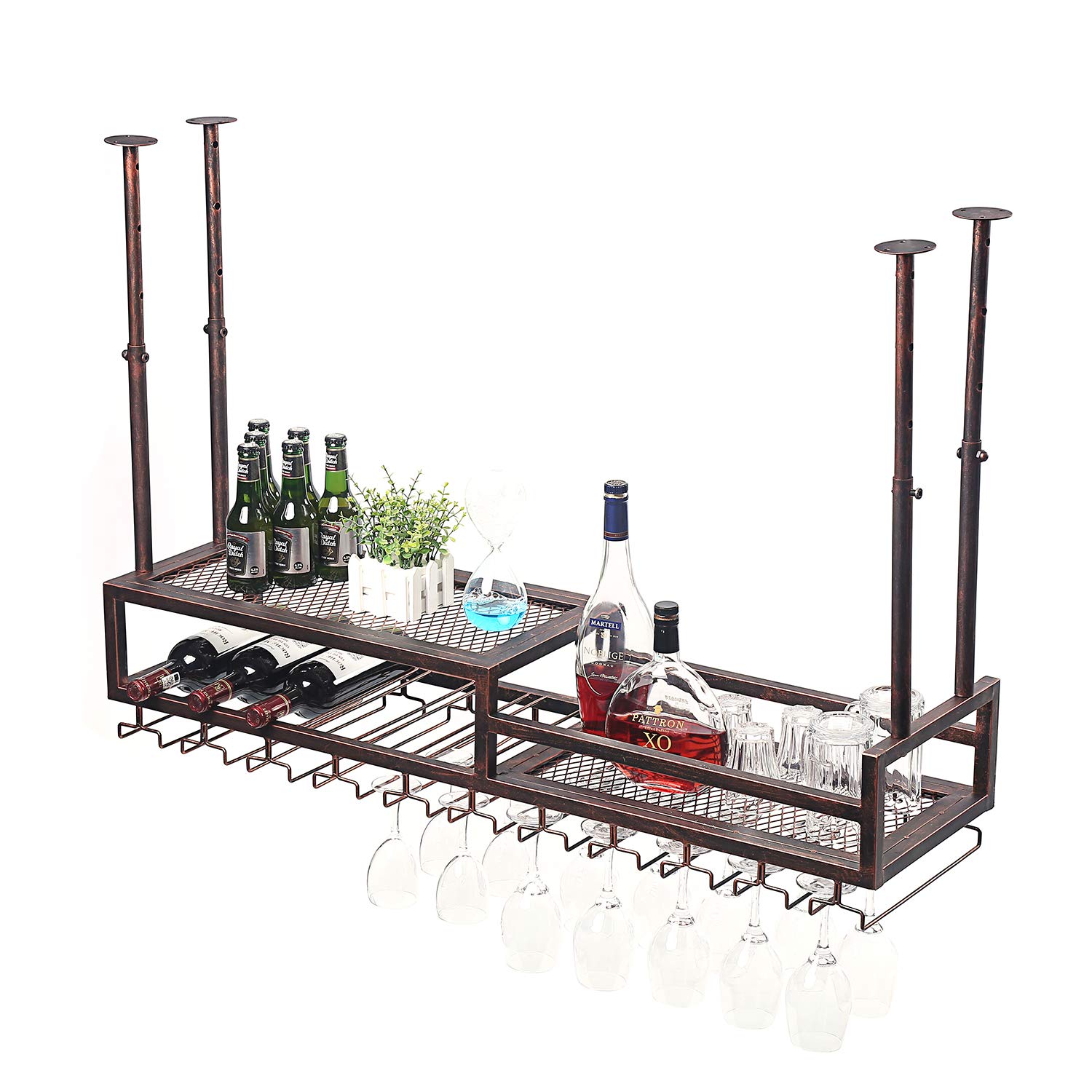 MBQQ Wine Racks Ceiling-Type Wine Holder,Wall Mounted Wine Bottle Holder Hanging Wine Glass Racks,Goblet Stemware Racks,Mug Racks,Vintage Home Decor Racks,Retro Red