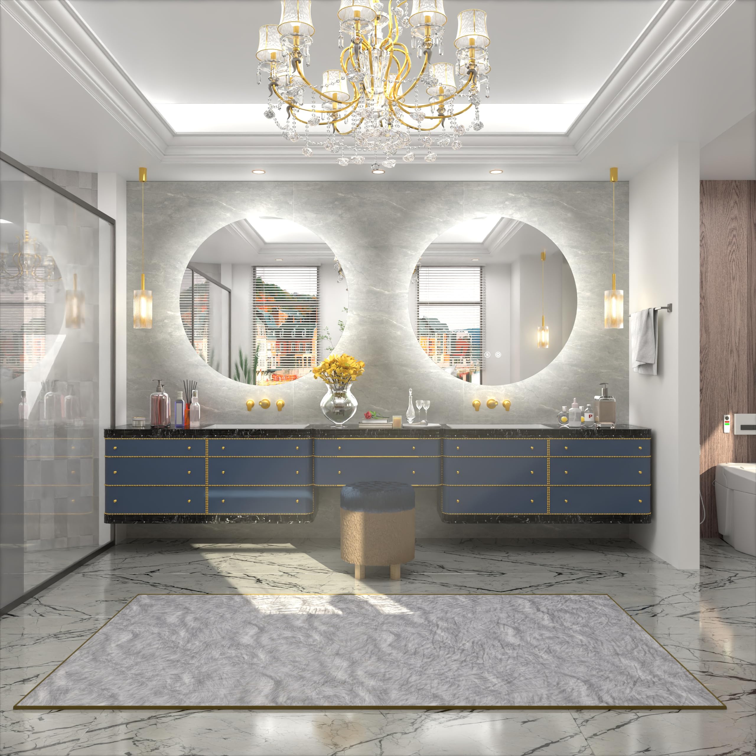 JSneijder 2-Piece LED Bathroom Mirror 36 Inch Backlit Round Mirror & 28x36 Inch Rectangular Framed Mirror, Wall Mounted Dimmable Anti-Fog