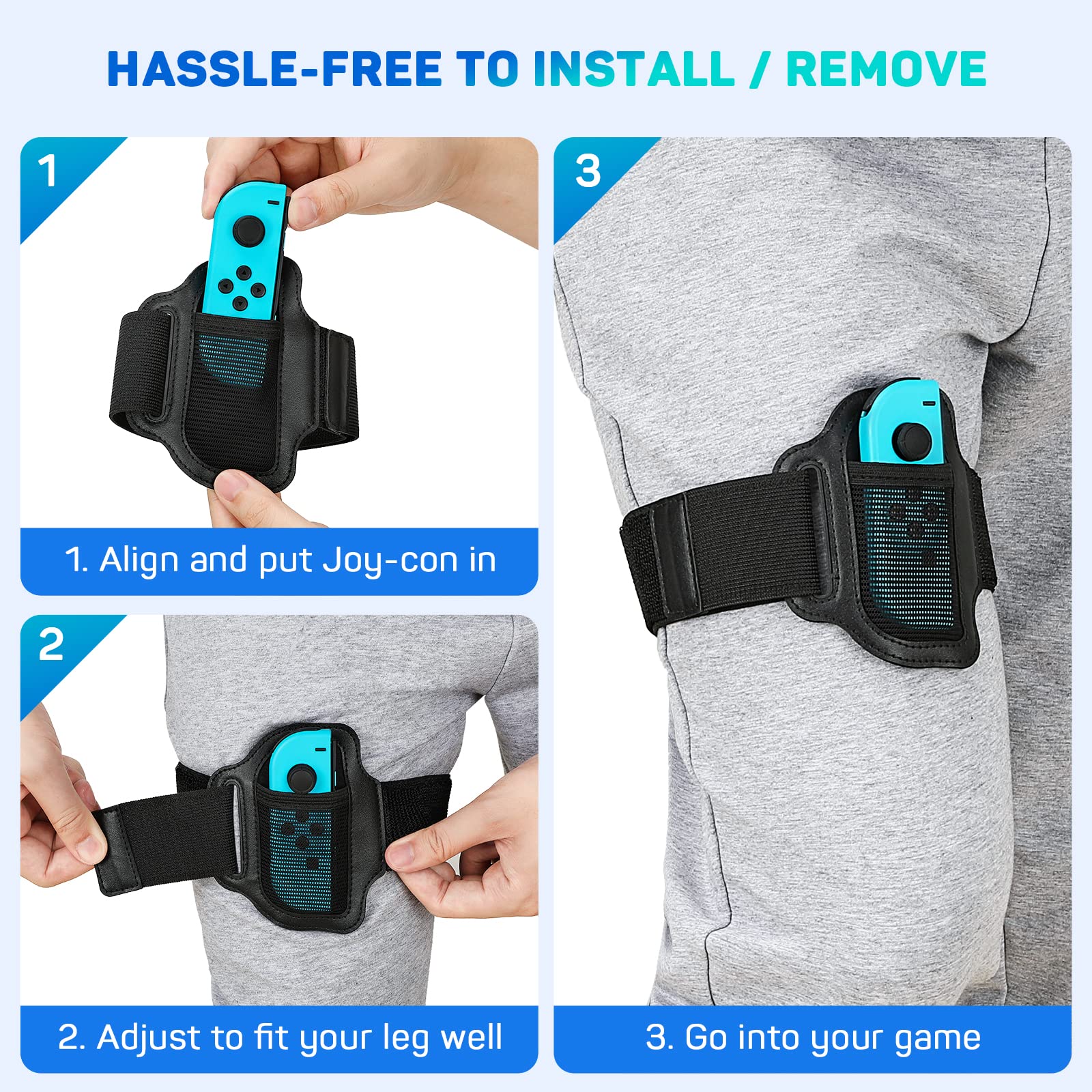 MoKo Switch Leg Strap for Nintendo Switch Sports/Ring Fit Adventure, Switch Sports Leg Straps Compatible with Switch OLED/Switch Joy-Con, Two Size Adjustable Elastic Straps for Adults and Kids, 2 Pack