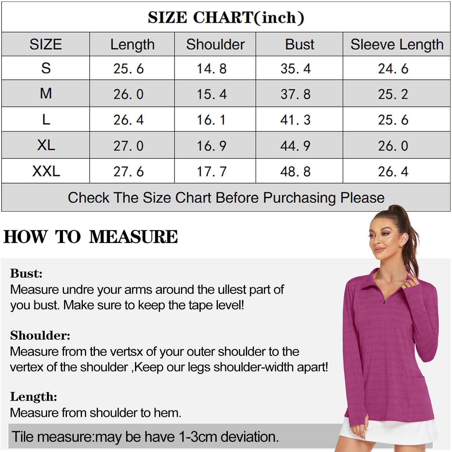Loovoo Womens Long Sleeve 1/4 Zip Pullover Athletic Hiking Running Workout Tops Quick Dry Sun Protection Golf Polo Shirts Purple Red