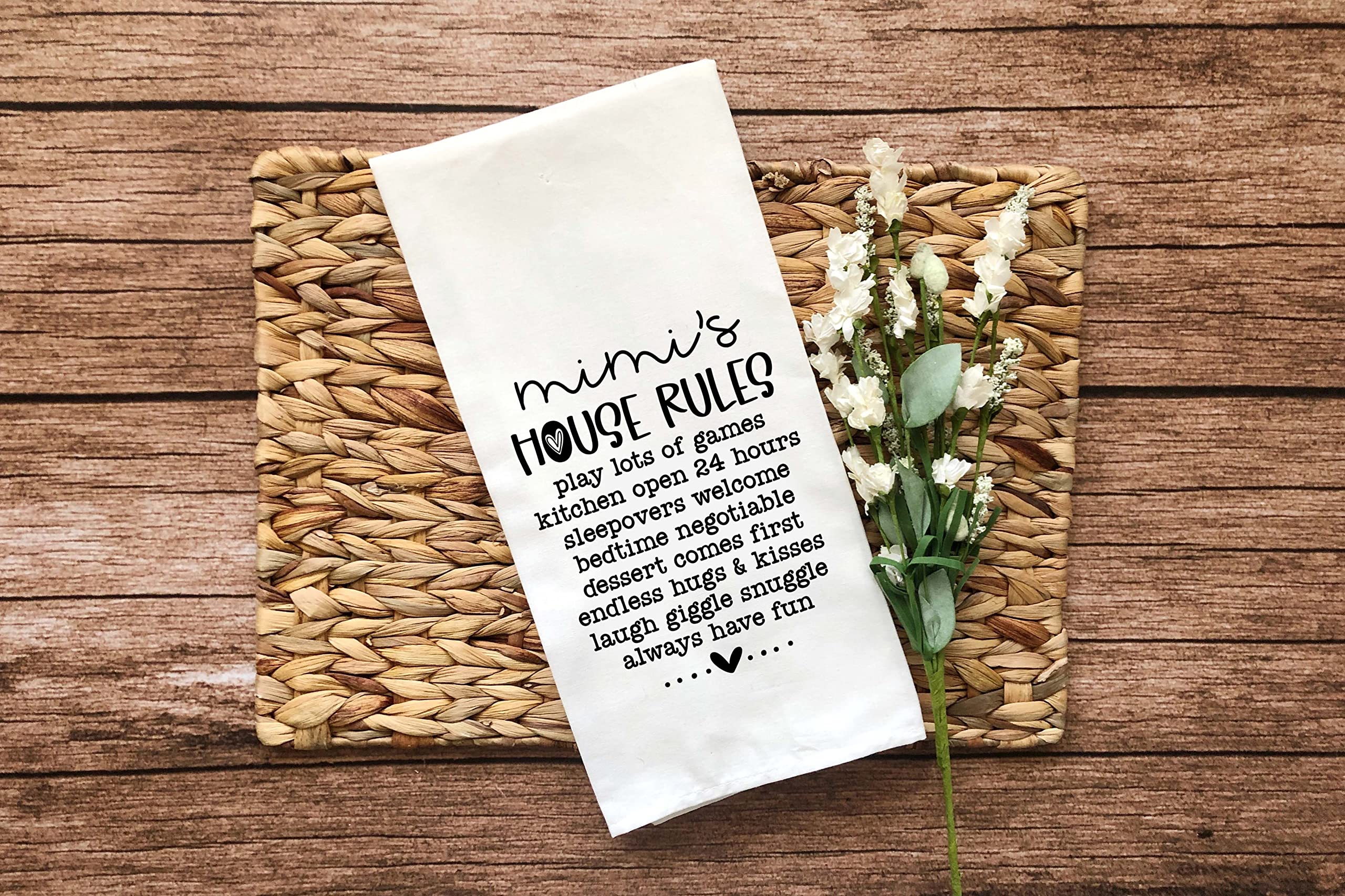Mimi Set of 3 Kitchen Towels 100% Cotton Flour Sack Black White Funny Cute Dish Tea Hand Towel Dog Themed Home Kitchen Decor Gift for Grandma
