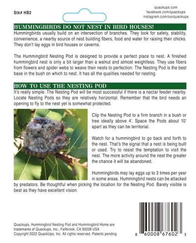 Quackups 2.6" Hummingbird Nesting Pods™, 2-Pk with Clips to Easily Attached on Branch for Outdoor Patio Garden Bird House