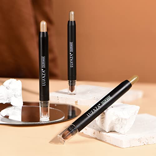 LUXAZA 3Pcs Neutral Eyeshadow Stick Set, Shimmer Brown And Metallic Cream Eyeshadow Pen,Long Lasting Waterproof Smoky Eye Makeup…