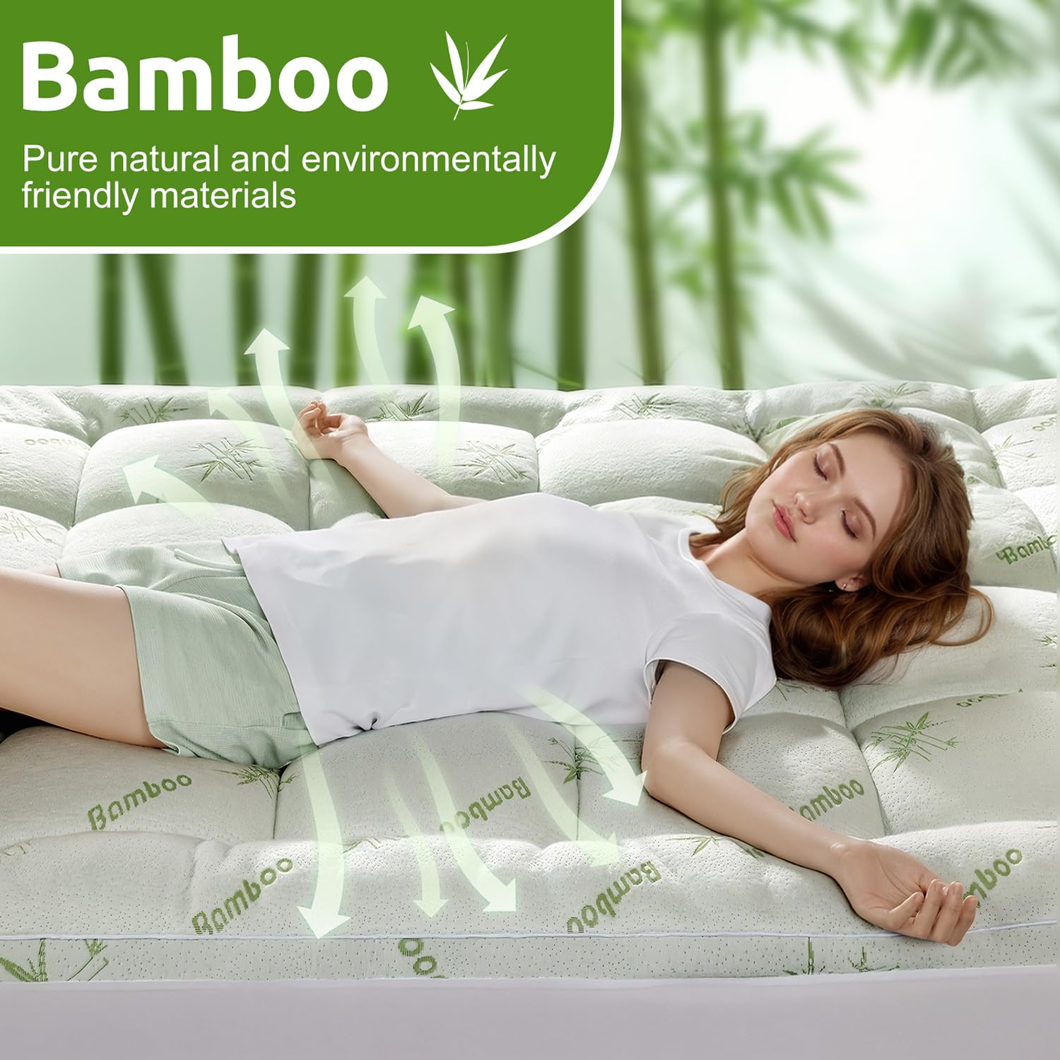 Shilucheng Cooling Queen Mattress Topper, Extra Thick 1200 GSM Down Alternative Fill Washable, Soft Mattress pad for Back Pain with 8-21" Deep Pocket(Green,60"x80")