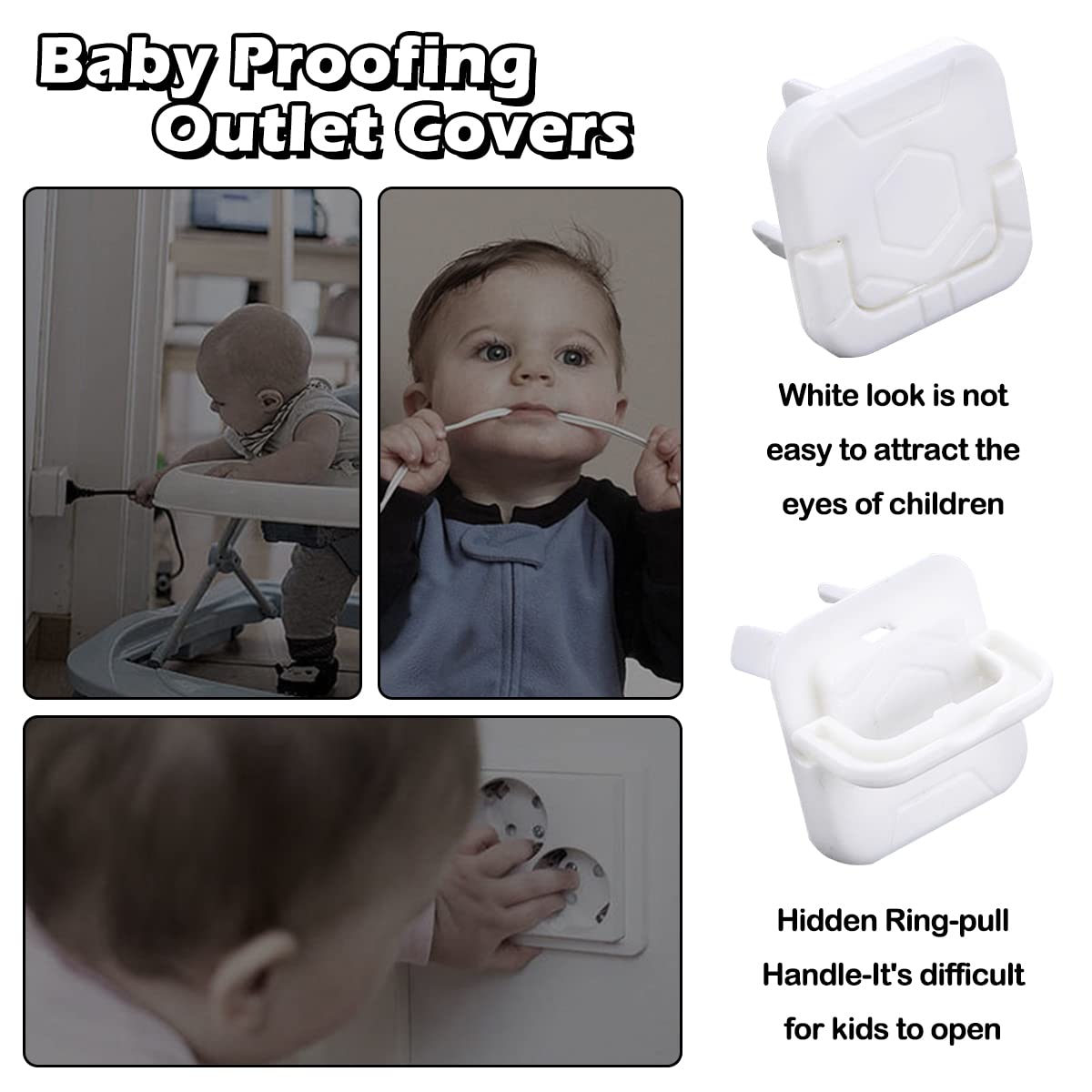 Outlet Covers Baby Proofing (60 Pack) Mulaibdin Safety Socket Covers for Child, Electrical Outlet Protectors with Hidden Pull Handle, No Easy to Remove by Children Outlet Cap for 2/3-Prong