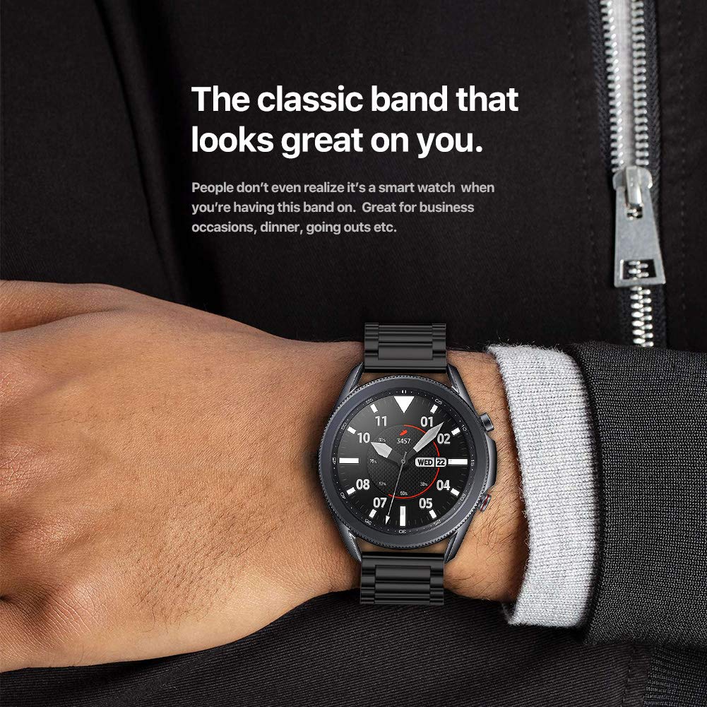 Intoval Band for Samsung Galaxy Watch 3 45mm / Watch 46mm / Gear S3 Frontier/Classic, Garmin Fenix 5/5 Plus/ 6/6 pro Premium Stainless Steel Bands with Link Adjustment Tool (22mm Strap, Black)