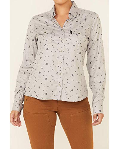 HOOEY Women's Grey Star Print Habitat Sol Lightweight Long Sleeve Snap Grey XX-Large