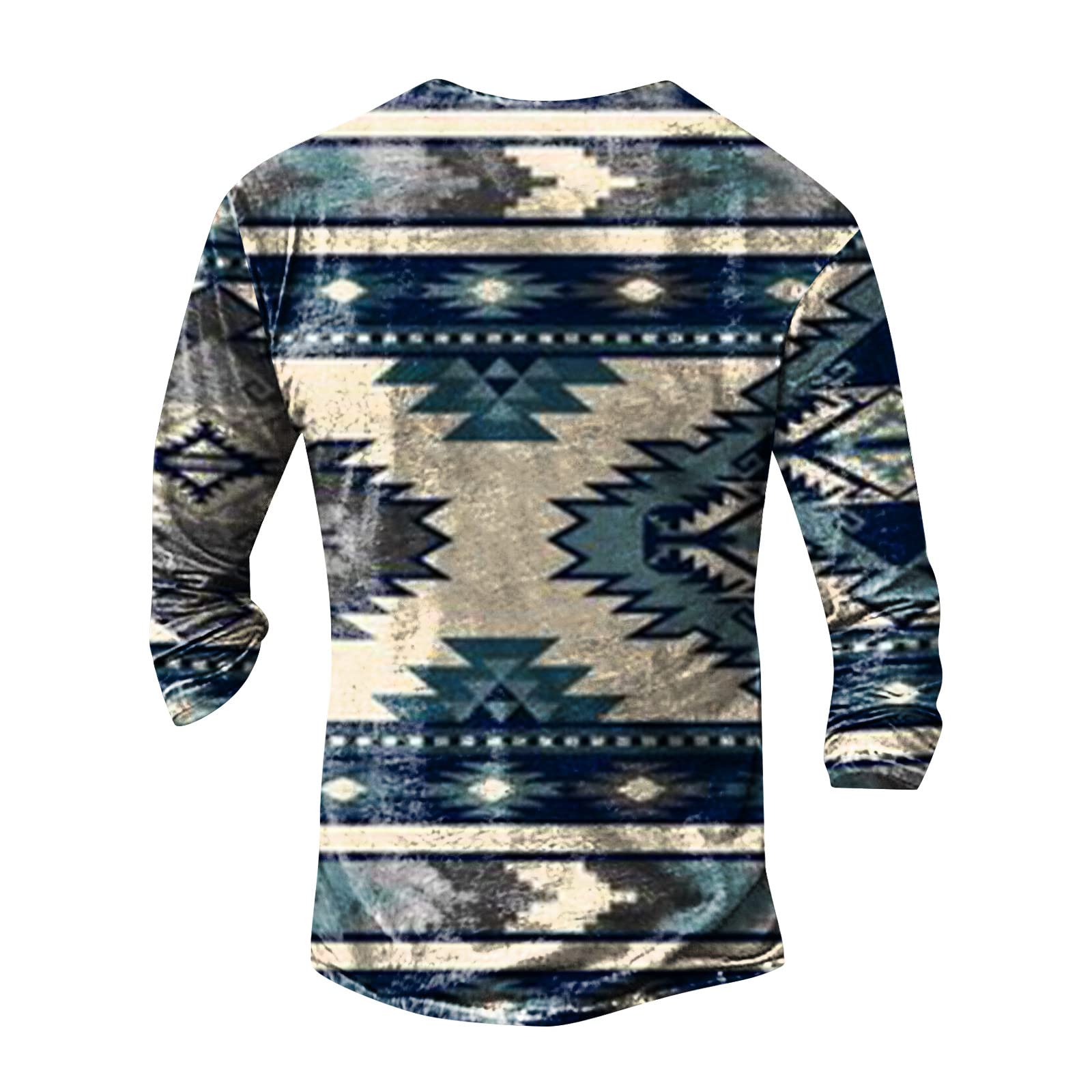 Mens Shirts Long Sleeve Print Mock Neck 3/4 Sleeve Tshirt Slim Fit Vacation Gym Mens Workout Tank Tops Blue
