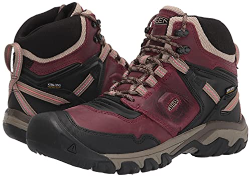 KEEN Women's Ridge Flex Mid Height Waterproof Hiking Boots, Rhubarb/Black, 8.5