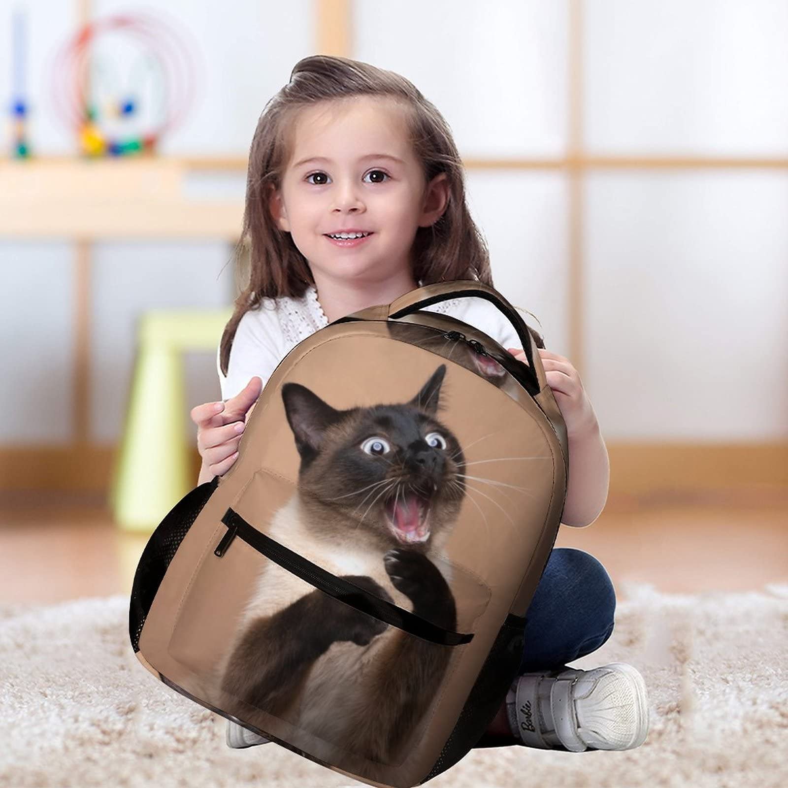 Kids Backpack for School, Funny Siamese Cat Pattern Students Bookbags School Bags Girls Boys