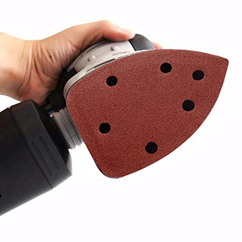 Mouse Detail Sander Sandpaper, 60 PCS Palm Mouse Sander Pads, 6 Holes Hook and Loop Triangle Sandpaper (180/240/320/400 Grit) -15 PCS for Each Grit